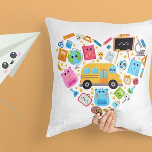 Vector Back to School Kawaii Clipart, Education Supplies, Digital Paper ...