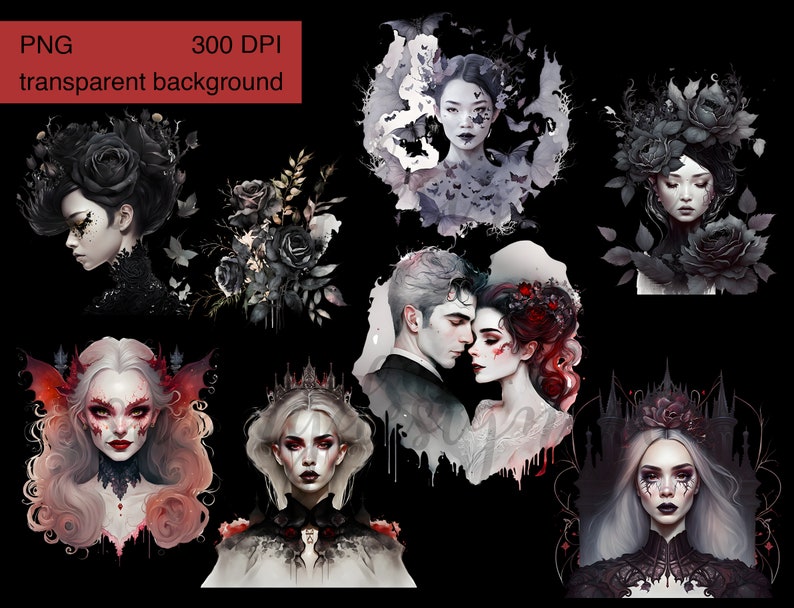 Vampire Watercolor Clipart Vampire Princess Png Gothic - Etsy