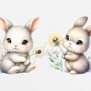 Easter Bunny With Flowers Clipart, White Rabbit, Floral Bouquets ...