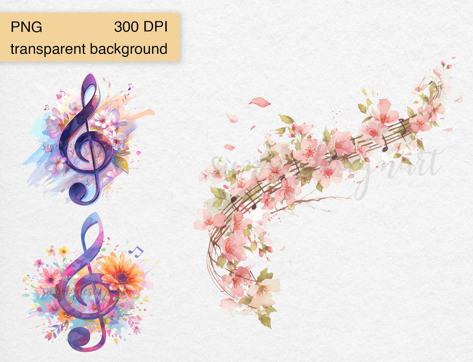 Watercolor Music Note Clipart Bundle: Melodic PNG Graphics (digital ...