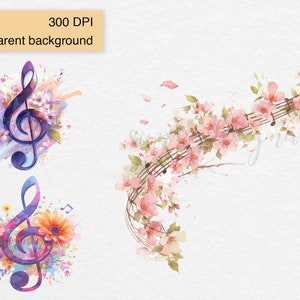 Watercolor Music Note Clipart Bundle: Melodic PNG Graphics (digital ...