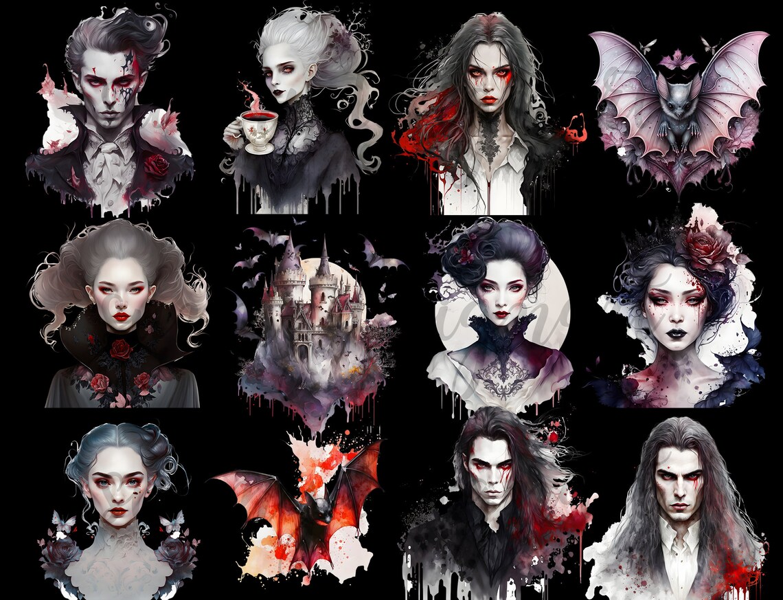 Vampire Watercolor Clipart Vampire Princess Png Gothic - Etsy
