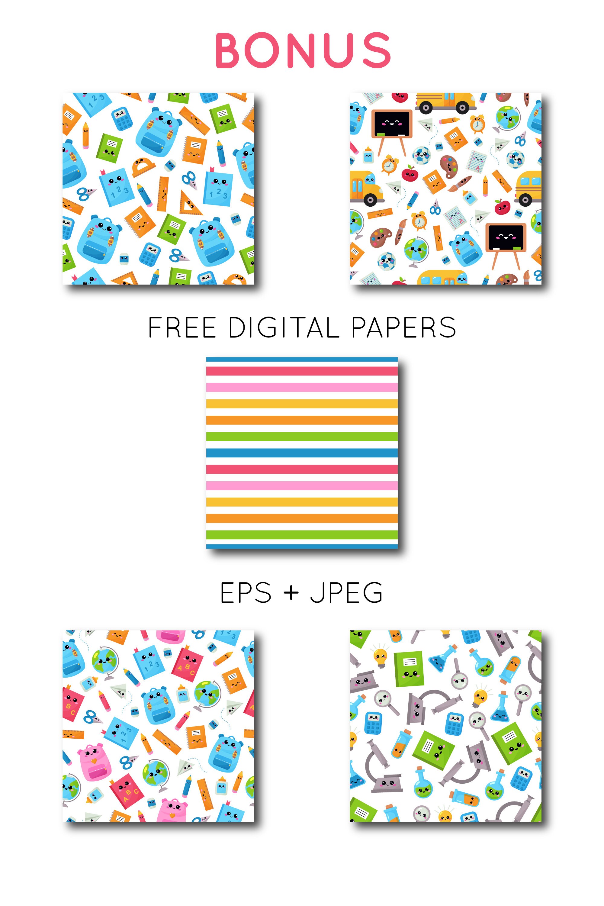 Vector Back to School Kawaii Clipart Education Supplies | Etsy