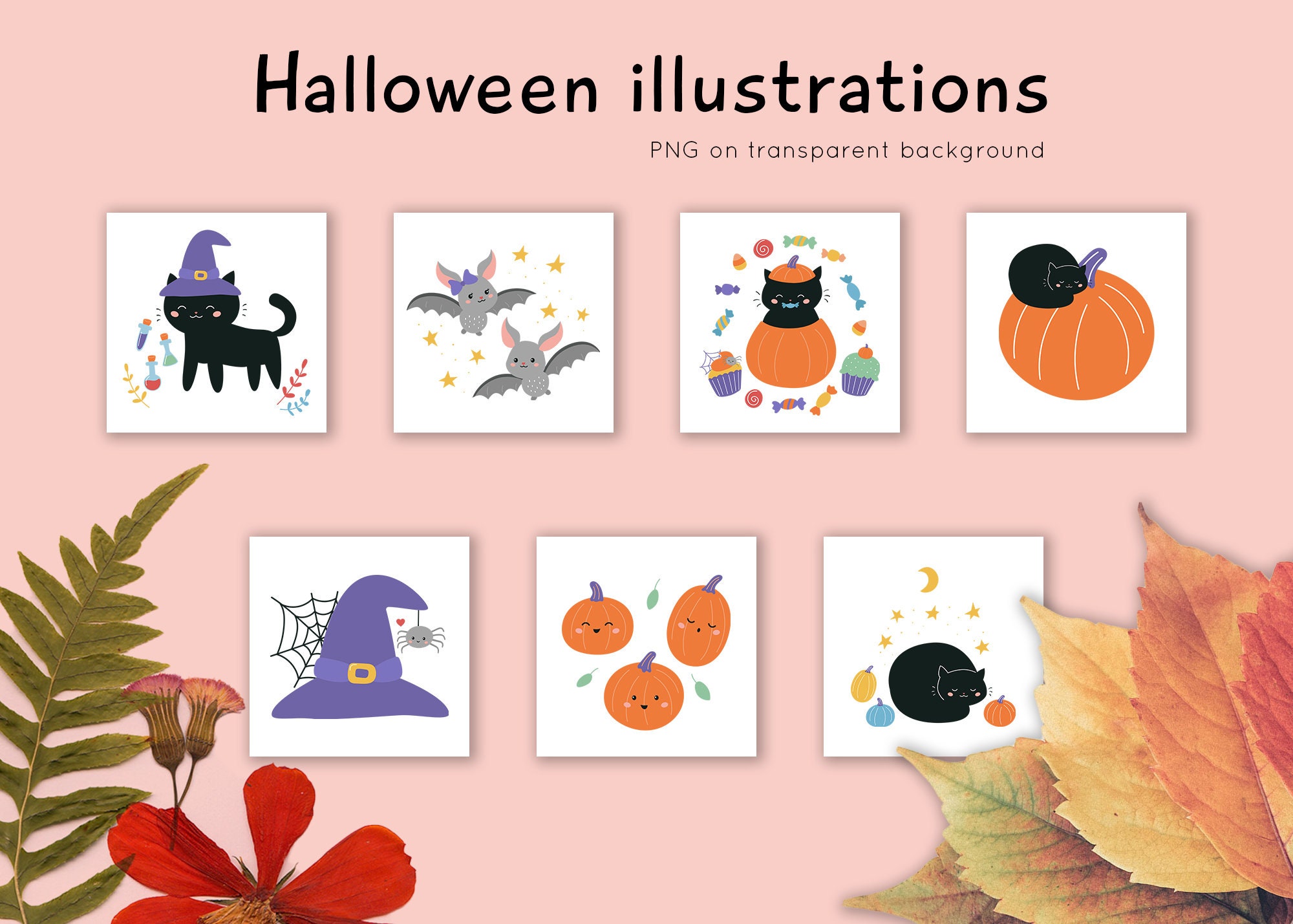 Happy Halloween Png Clipart Set Halloween Digital Papers - Etsy