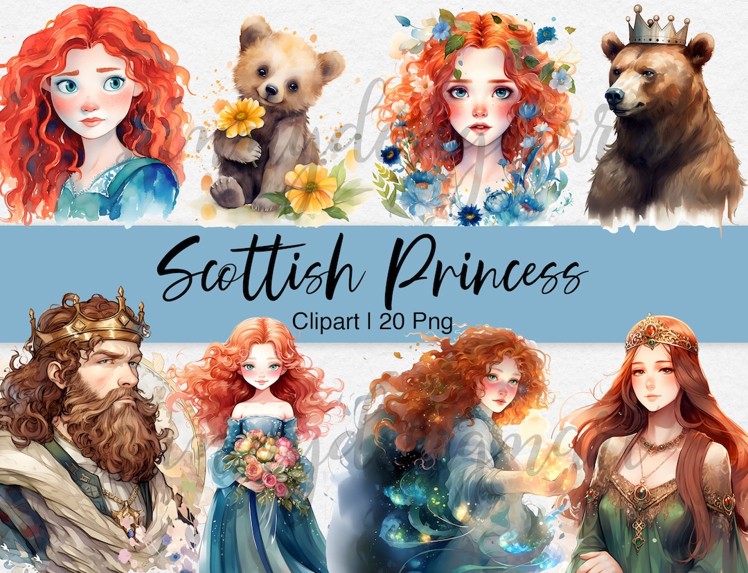 Merida Clipart | Scottish Princess Clipart | Watercolor Bear Clipart ...
