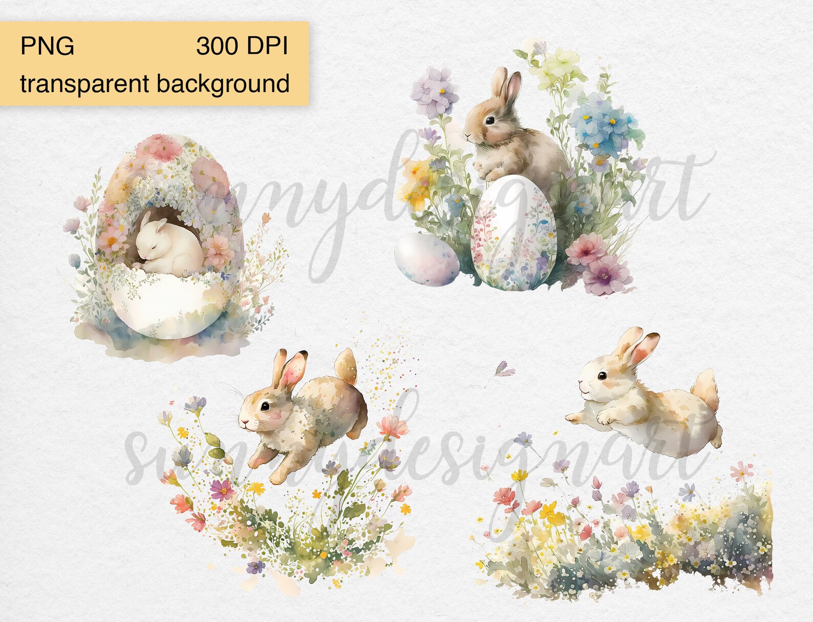 Easter Bunny Clipart Bundle Watercolor Rabbits Bunny Png - Etsy