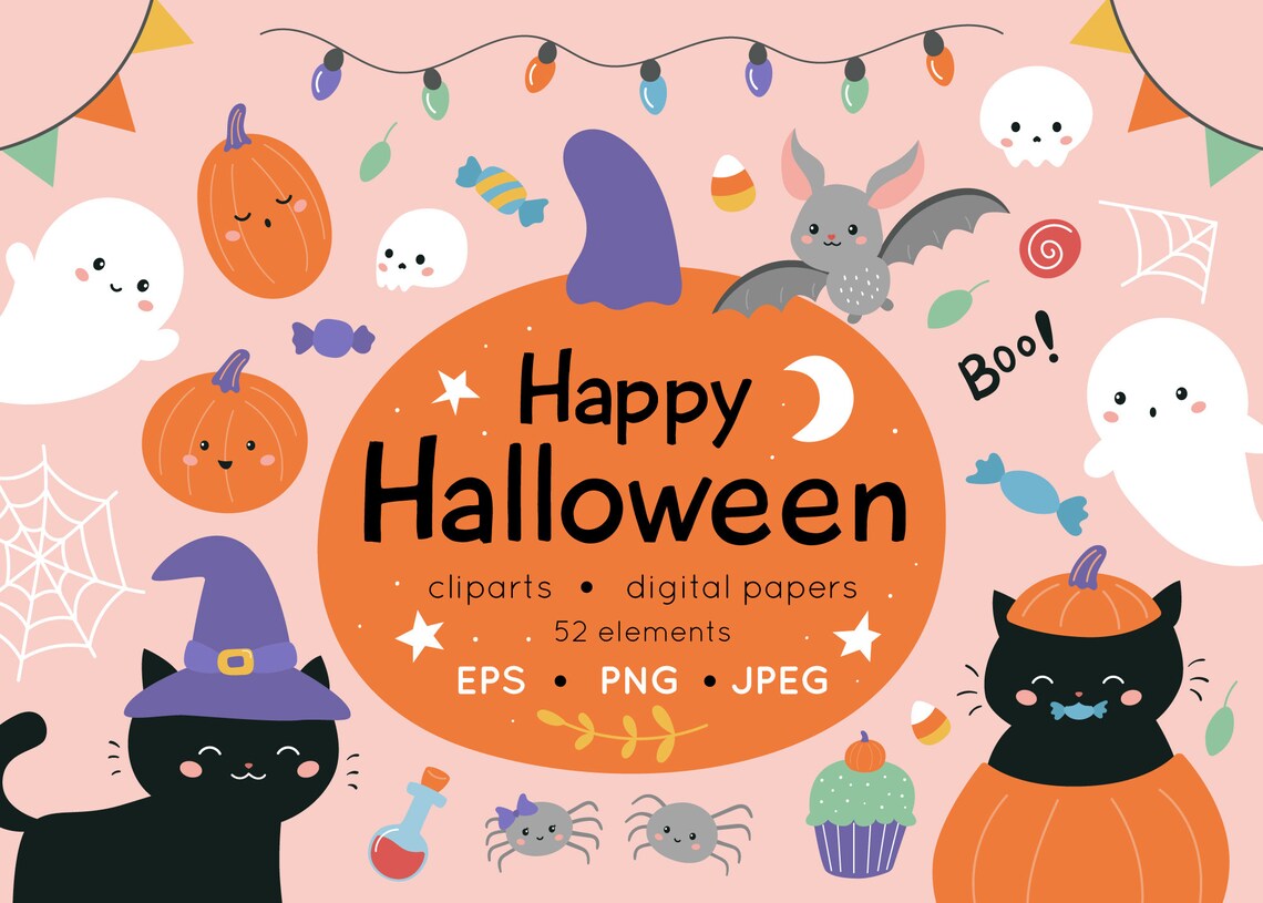 Happy Halloween Png Clipart Set Halloween Digital Papers | Etsy