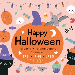 Happy Halloween Png Clipart Set, Halloween Digital Papers, Halloween ...