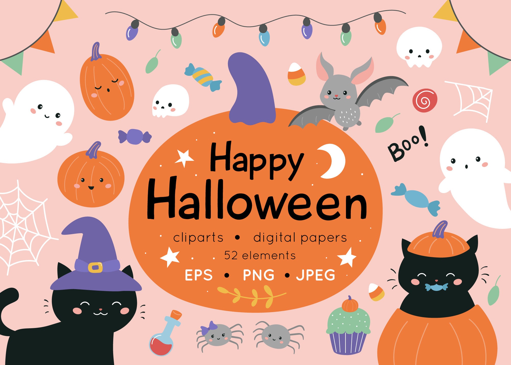 Happy Halloween Png Clipart Set Halloween Digital Papers - Etsy