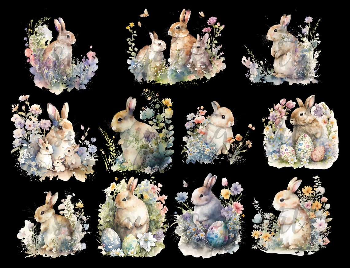 Easter Bunny Clipart Bundle Watercolor Rabbits Bunny Png - Etsy