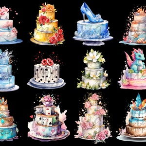 Watercolor Cake Clipart, Birthday Cake Clipart, Wedding Cake Clipart ...