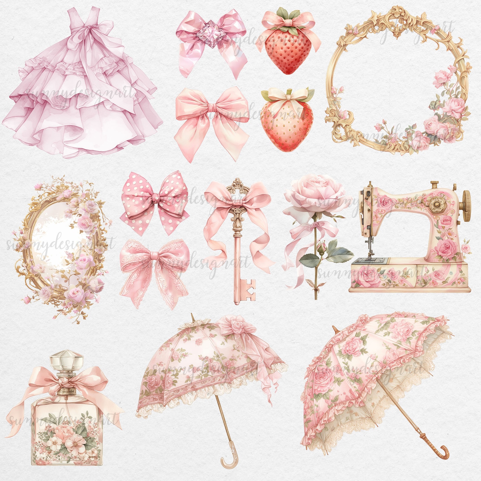 Coquette Clipart: Watercolor Pink Ribbon Bow PNG, Vintage Girl ...