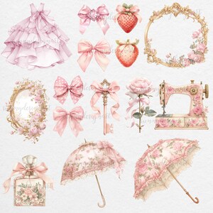 Coquette Watercolor Clipart, Pink Ribbon Bow, Vintage Girl PNG ...