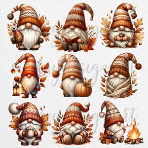 Fall Cozy Gnome Clipart Bundle PNG, Watercolor Autumn, Thanksgiving ...