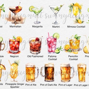 Watercolor Cocktails Clipart, Alcoholic Drinks PNG, Non-alcoholic ...