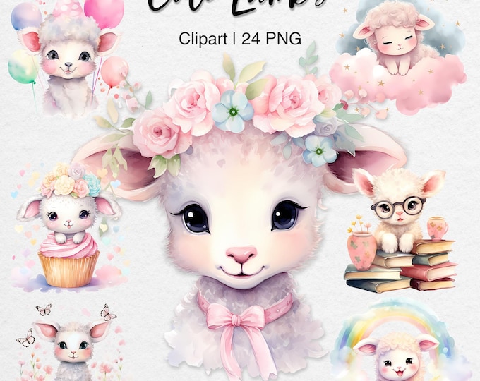 Baby Lamb Clipart, Watercolor Sheep PNG, Nursery Clipart, Baby Animal ...