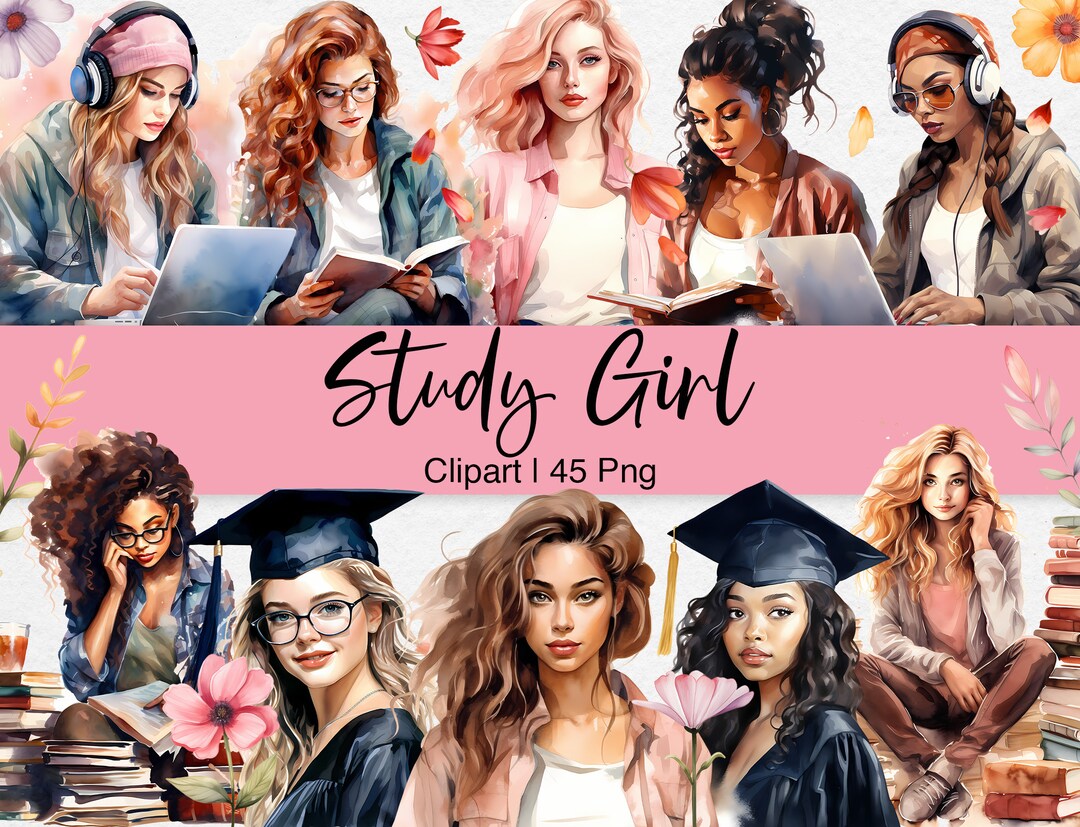 Student Clipart, Reading Girl Clipart, Studying Clipart, Academic ...