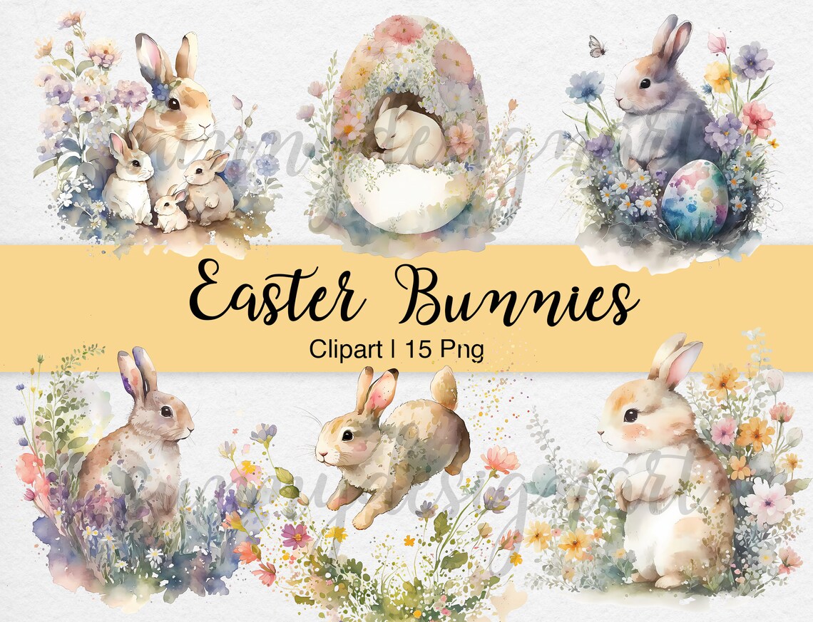 Easter Bunny Clipart Bundle Watercolor Rabbits Bunny Png - Etsy