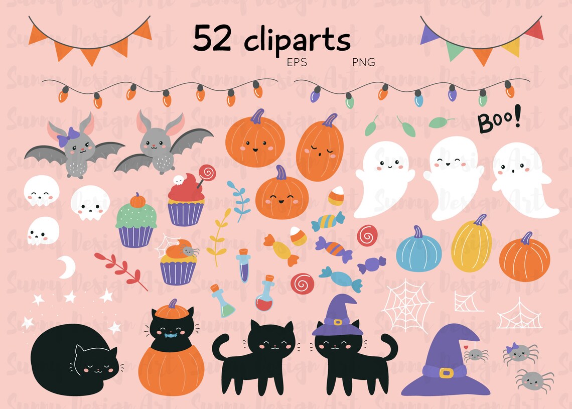 Happy Halloween Png Clipart Set Halloween Digital Papers | Etsy