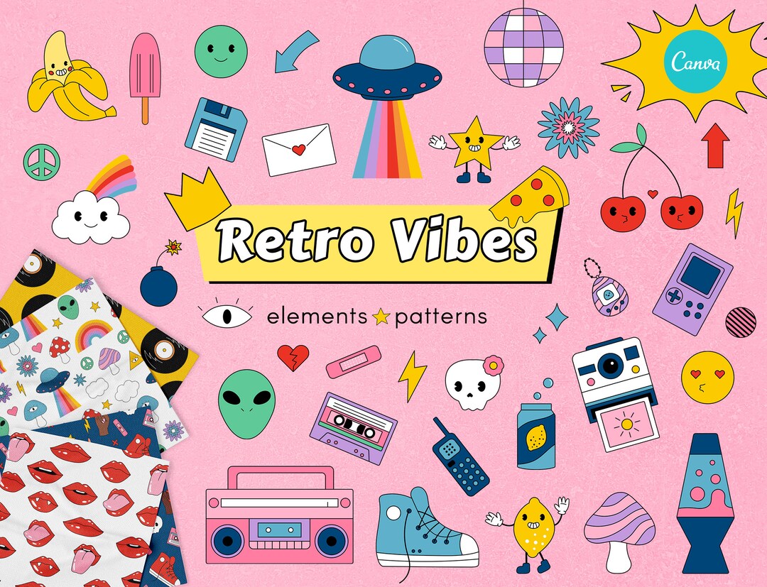 Groovy Retro Clipart Set - Vintage Hippie, 70s, 80s and 90s Girl ...