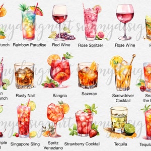 Watercolor Cocktails Clipart, Alcoholic Drinks PNG, Non-alcoholic ...