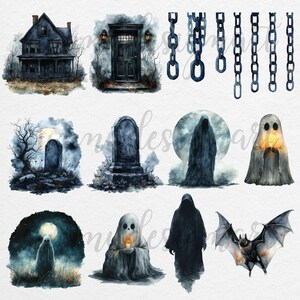 Haunted Mansion Clipart: Watercolor Halloween House PNG, Gothic Spooky ...