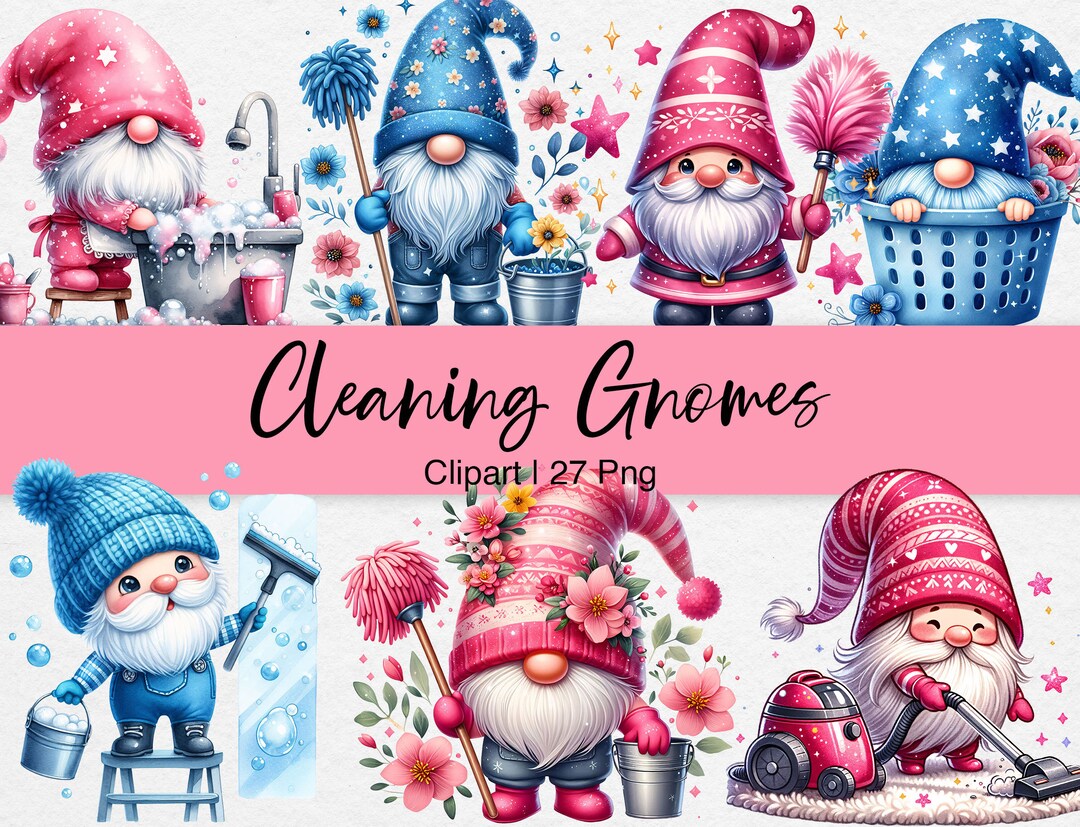 Cleaning Gnomes Clipart, Laundry Day, Cleaning Planner Stickers Clip Art, Gnome PNG, Chore ...