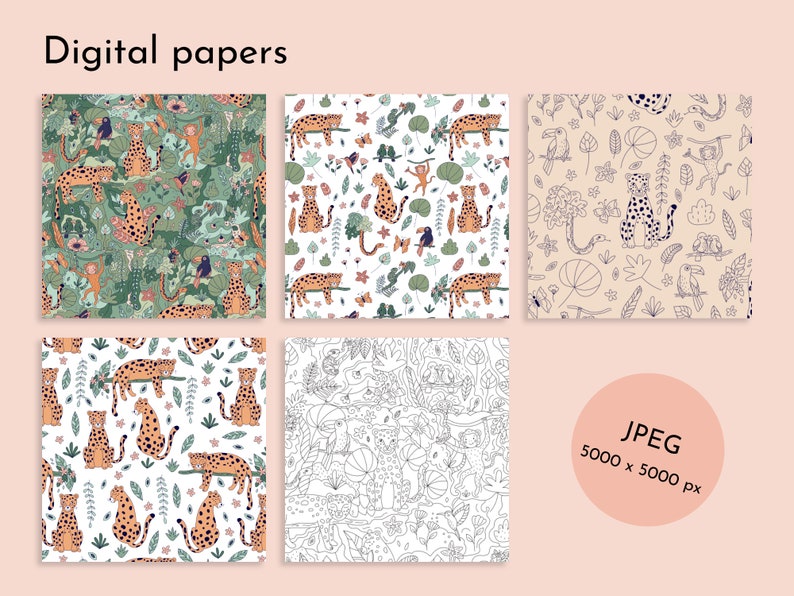 Jungle Animals Doodle Clipart Collection Hand Drawn Line Art - Etsy