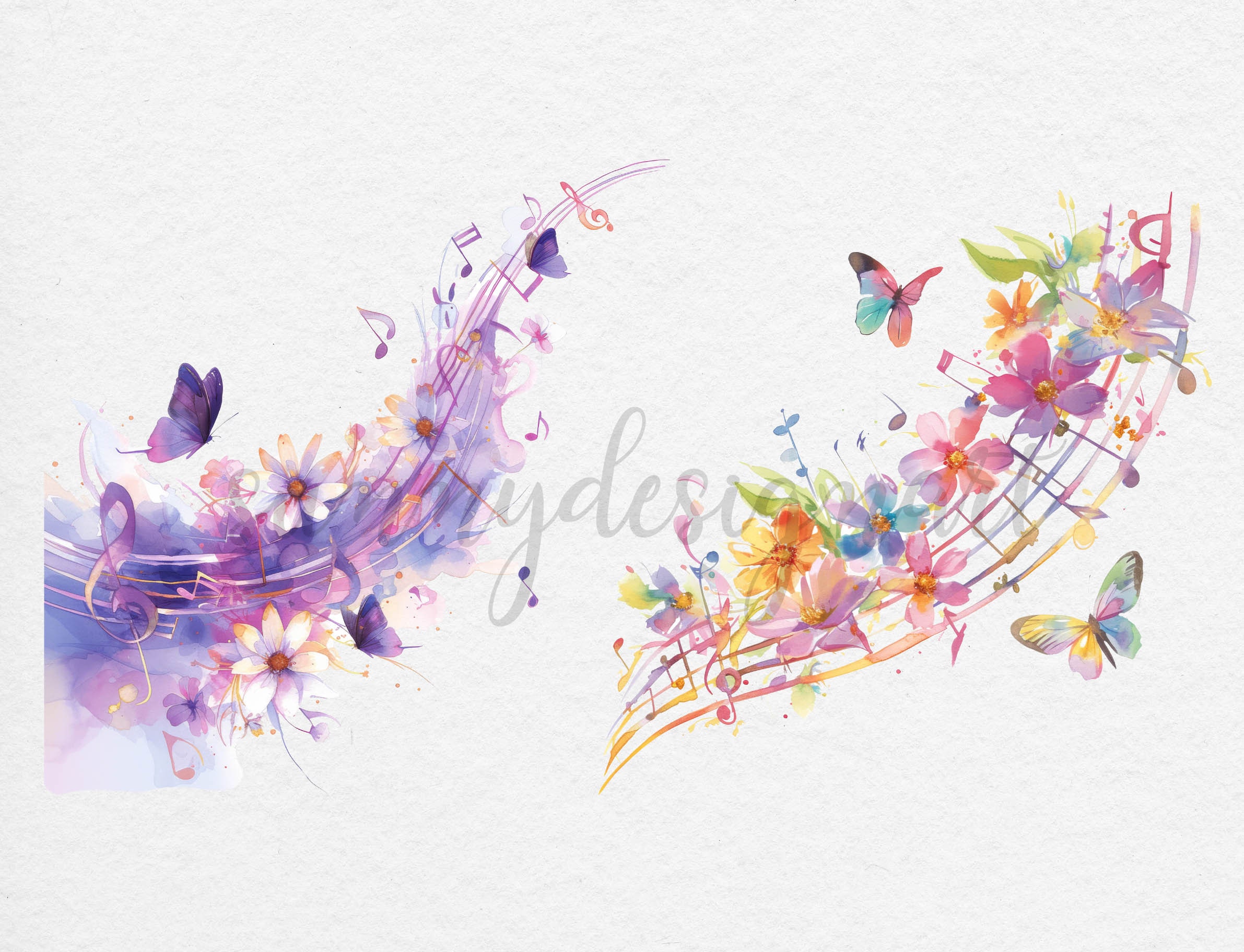 Watercolor Music Note Clipart Bundle: Melodic PNG Graphics (digital ...