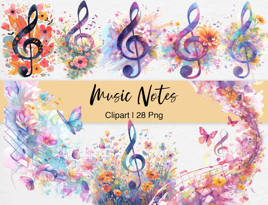 Watercolor Music Note Clipart Bundle: Melodic PNG Graphics (digital ...