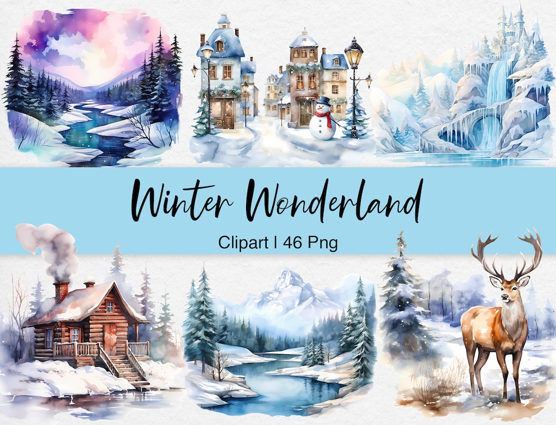 Watercolor Winter Wonderland Clipart: Christmas City Pngs (commercial ...