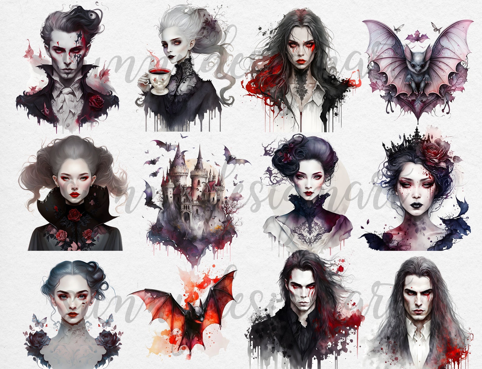 Vampire Watercolor Clipart Vampire Princess Png Gothic - Etsy