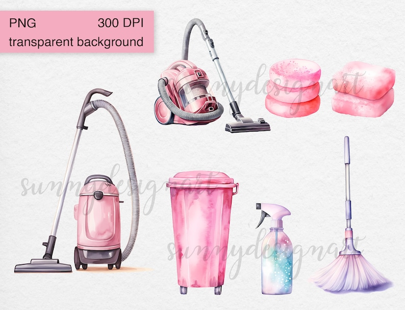 Watercolor Cleaning Clipart: Spring House Designs (PNG Digital Download ...