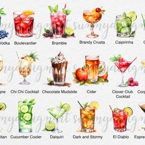 Watercolor Cocktails Clipart, Alcoholic Drinks PNG, Non-alcoholic ...