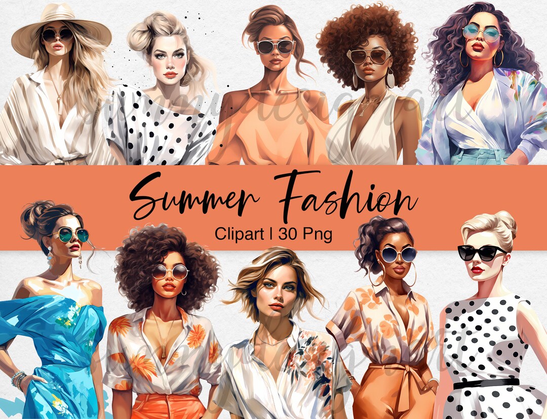 Summer Fashion Girl Clipart: Watercolor Lady Boss PNG (30 Files) - Etsy