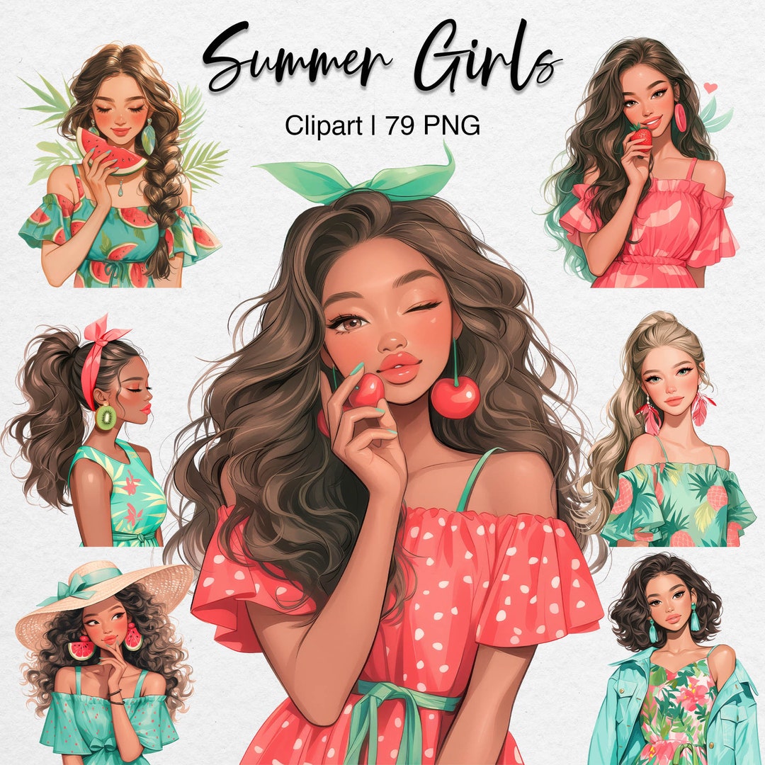 Summer Girls Clipart: Watercolor Fashion Woman PNG Graphics Digital ...