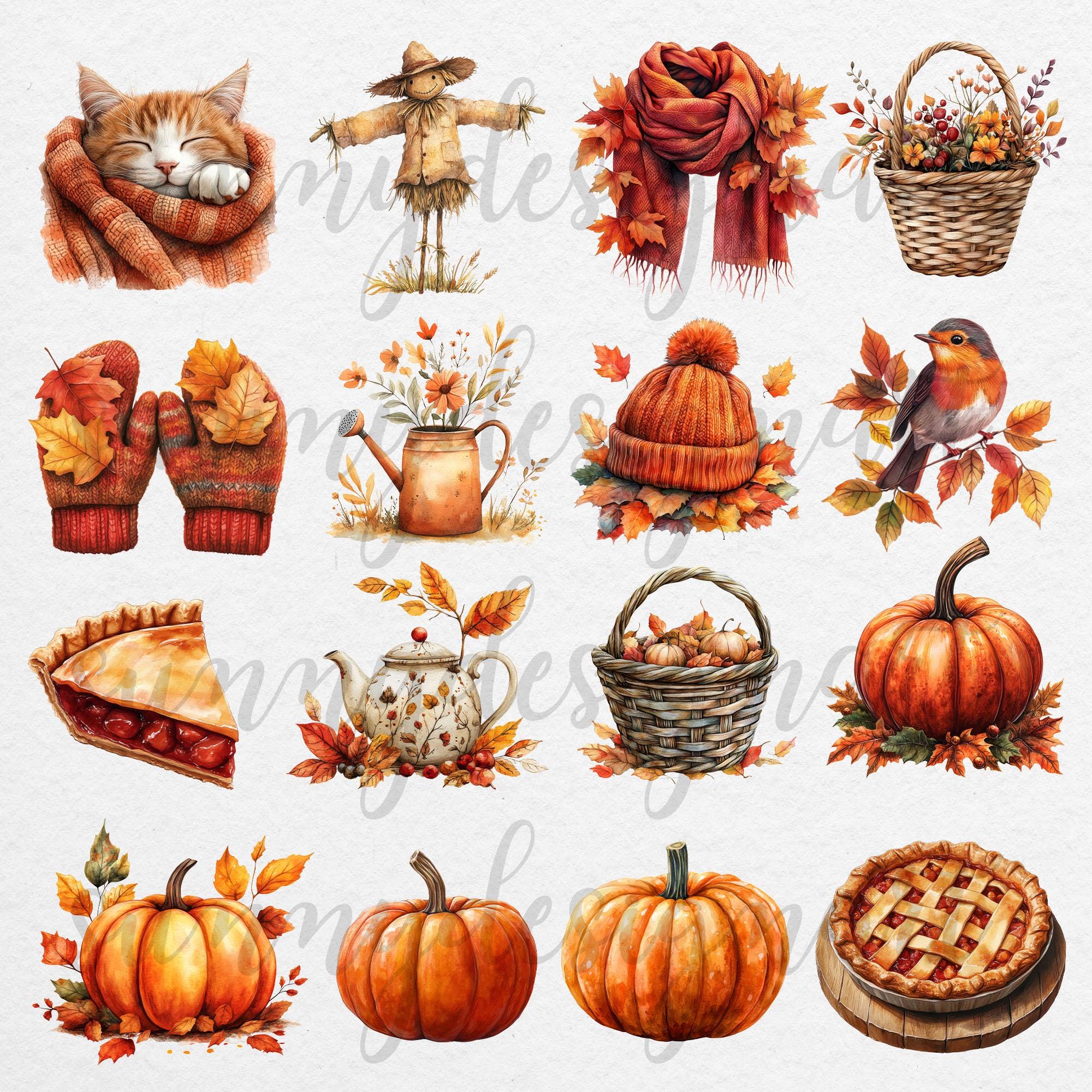 Cozy Fall Clipart Bundle: Watercolor Autumn Digital Stickers - Etsy