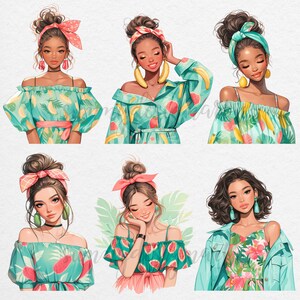 Summer Girls Clipart: Watercolor Fashion Woman PNG Graphics Digital ...