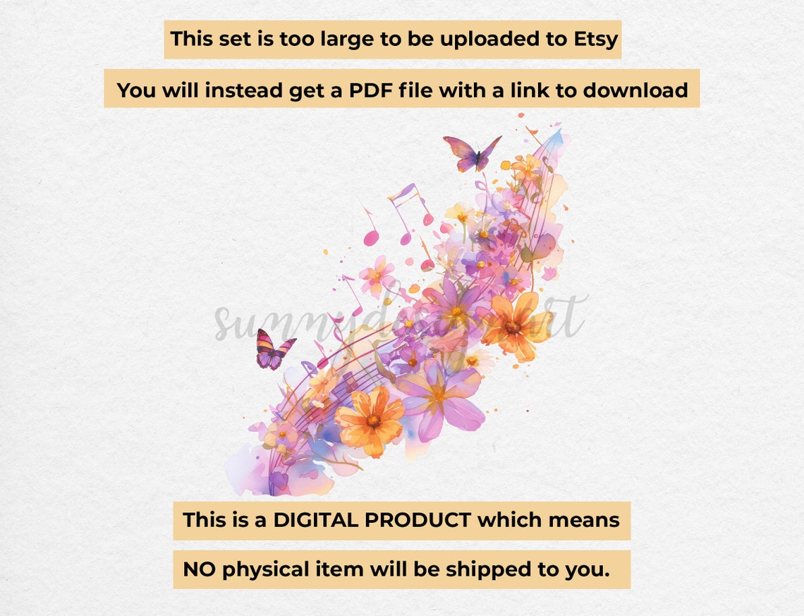 Watercolor Music Note Clipart Bundle: Melodic PNG Graphics (digital ...