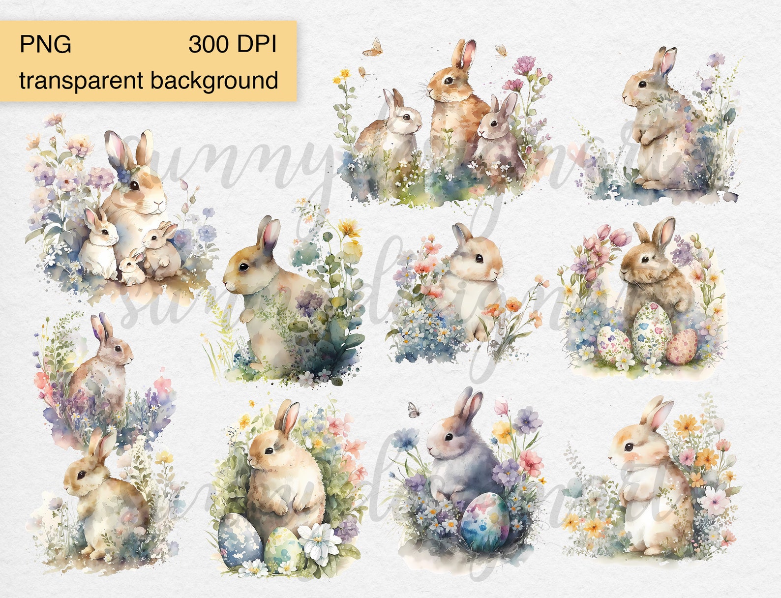 Easter Bunny Clipart Bundle Watercolor Rabbits Bunny Png - Etsy