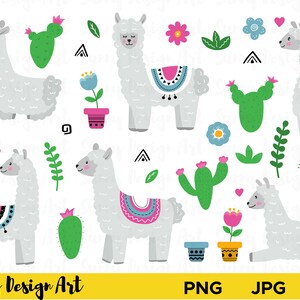 Llama Vector, Llama Clipart, Hand Drawn Llama, Llama Alpaca, Cactus ...
