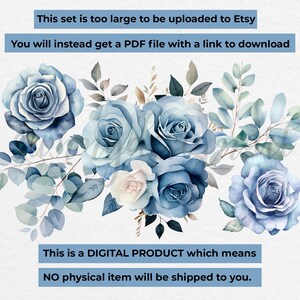 Dusty Blue Flower Clipart, Watercolor Wedding Bouquet PNG, Peony and ...