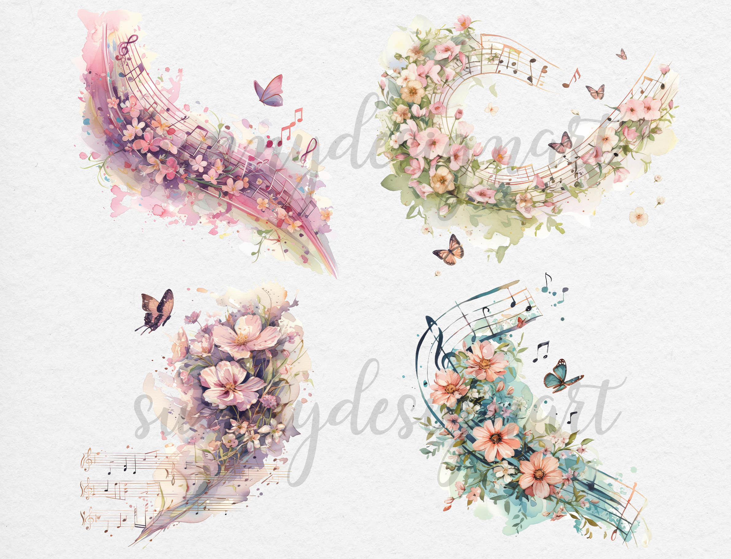 Watercolor Music Note Clipart Bundle: Melodic PNG Graphics (digital ...