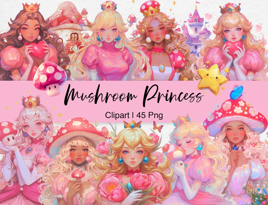 Mushroom Princess Clipart: Watercolor Fairy Tale PNG (digital Download ...