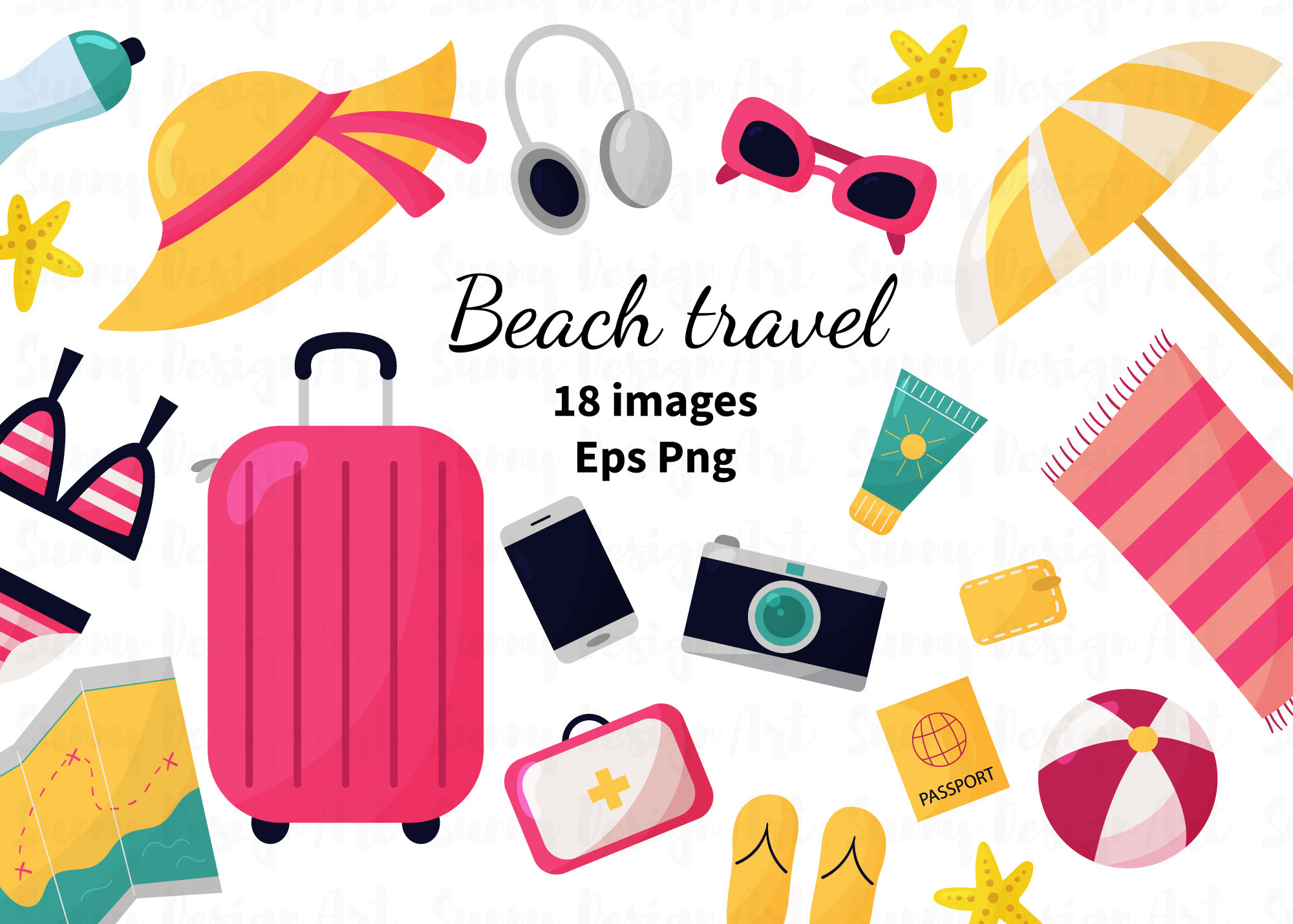 Vector Beach Travel Clipart Beach Bag Summer Vacation EPS - Etsy