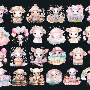Cute Lambs Clipart, Watercolor Lamb Clipart, Baby Sheep Clipart, Baby ...