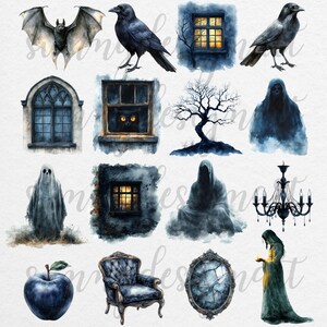 Haunted Mansion Clipart: Watercolor Halloween House PNG, Gothic Spooky ...