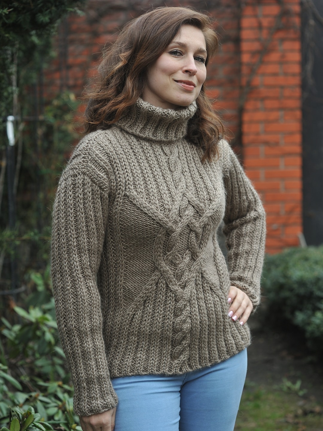 Women's Wool Sweater Cable Knitted Sweater Turtleneck - Etsy