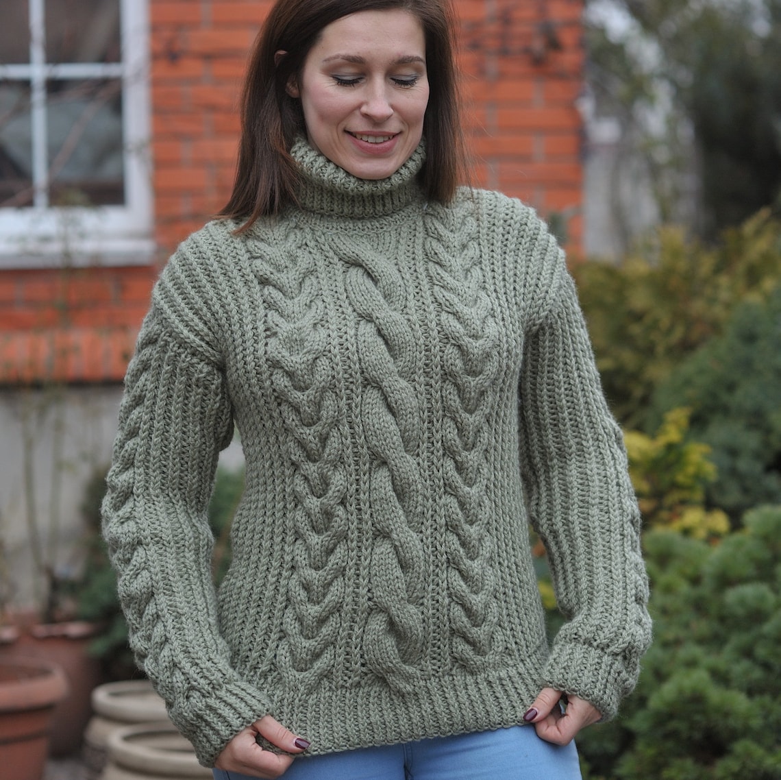 Cable Knitted Sweater Chunky Knit Turtleneck Sweater - Etsy