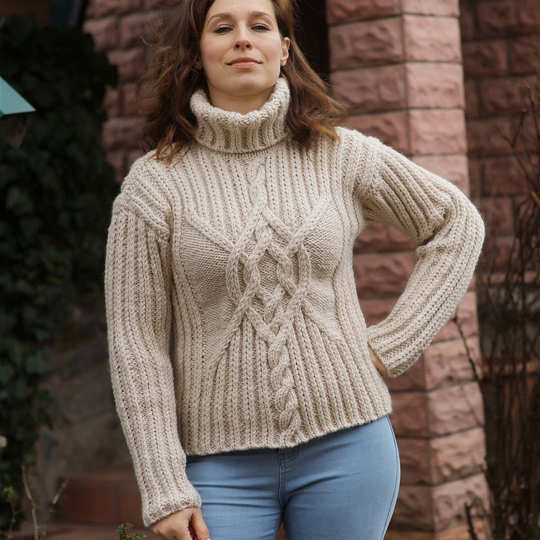 Women's Wool Sweater Cable Knitted Sweater Turtleneck Sweater Wool ...